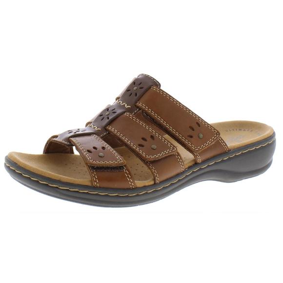 Clarks | Shoes | Clarks Womens Leisa Spring Brown Leather Slip On Flat ...